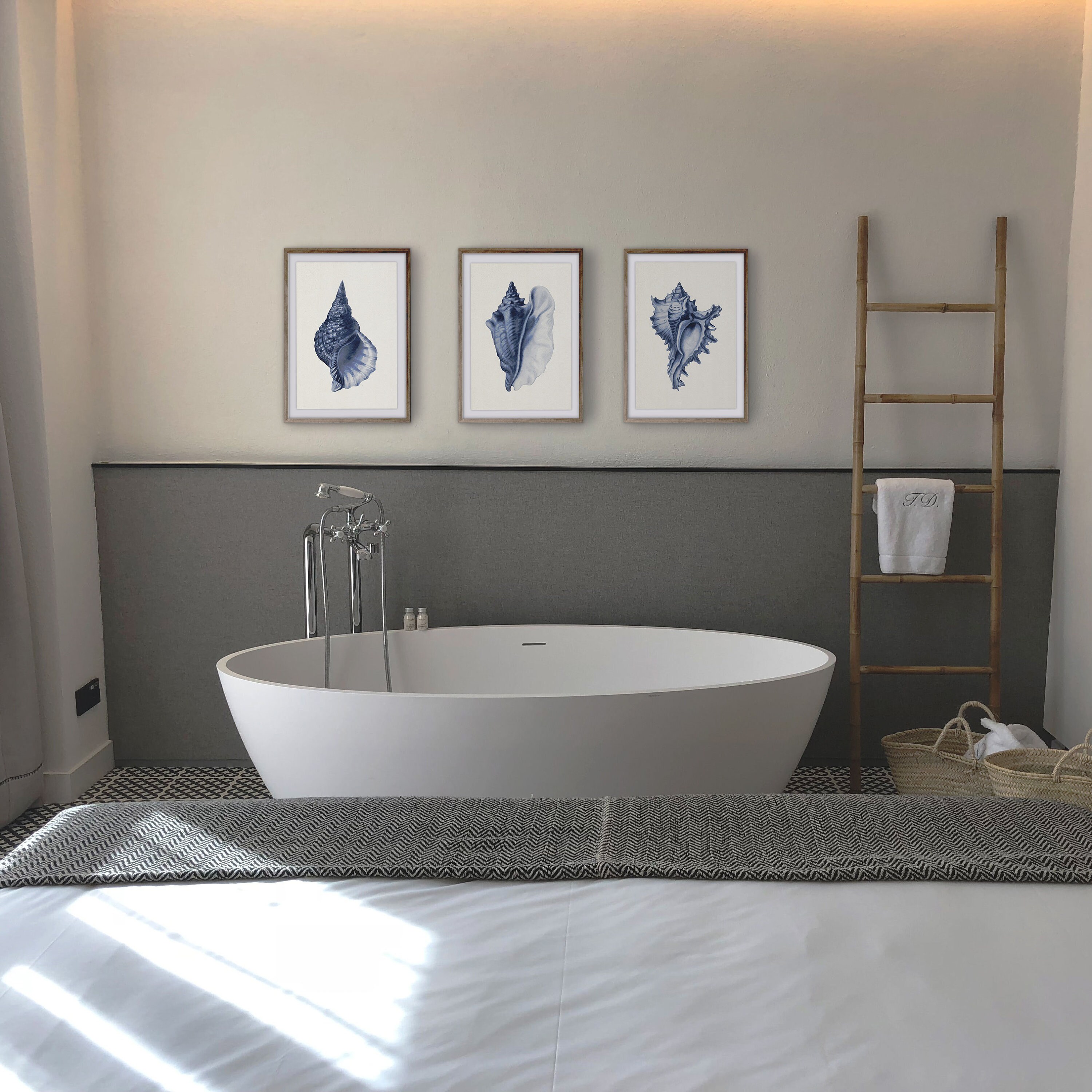 Shell Print Set Set of 3 Print Nautical Prints Set Navy - Etsy UK