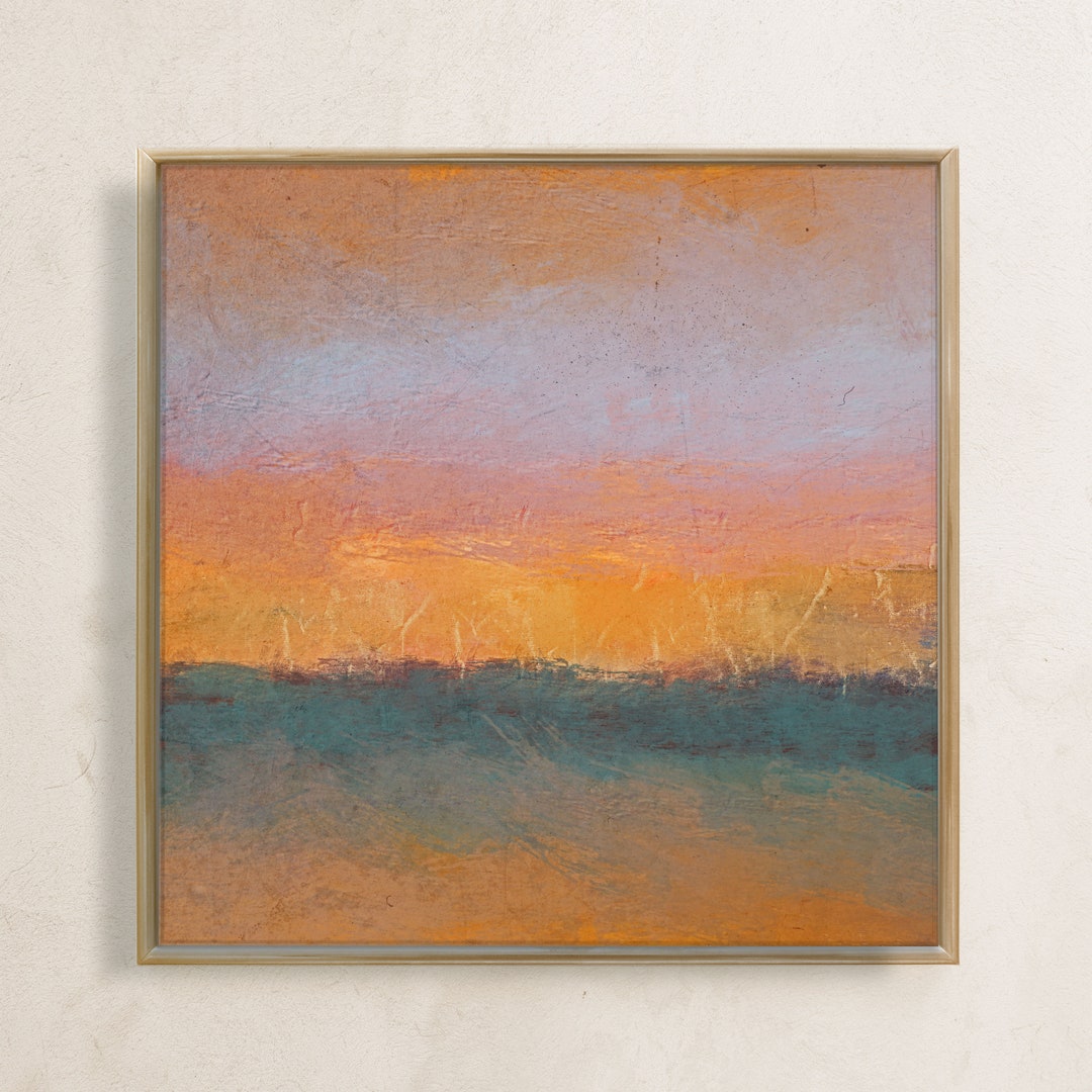 Abstract Sunset Print, Sea Landscape Painting, Muted Art Prints, Square ...