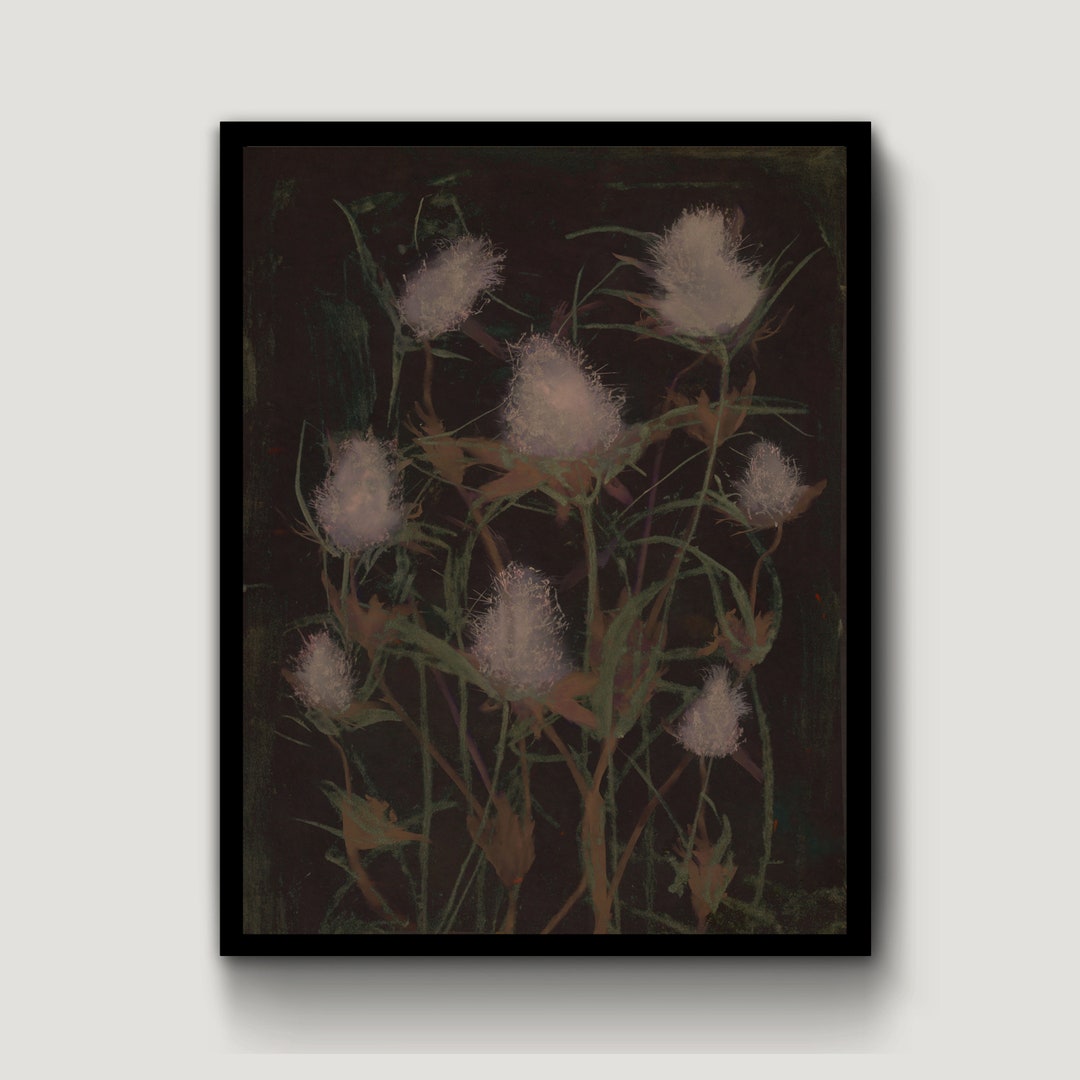 Dark Flower Wall Art, Dark Botanical Print, Black Background, Botanical ...