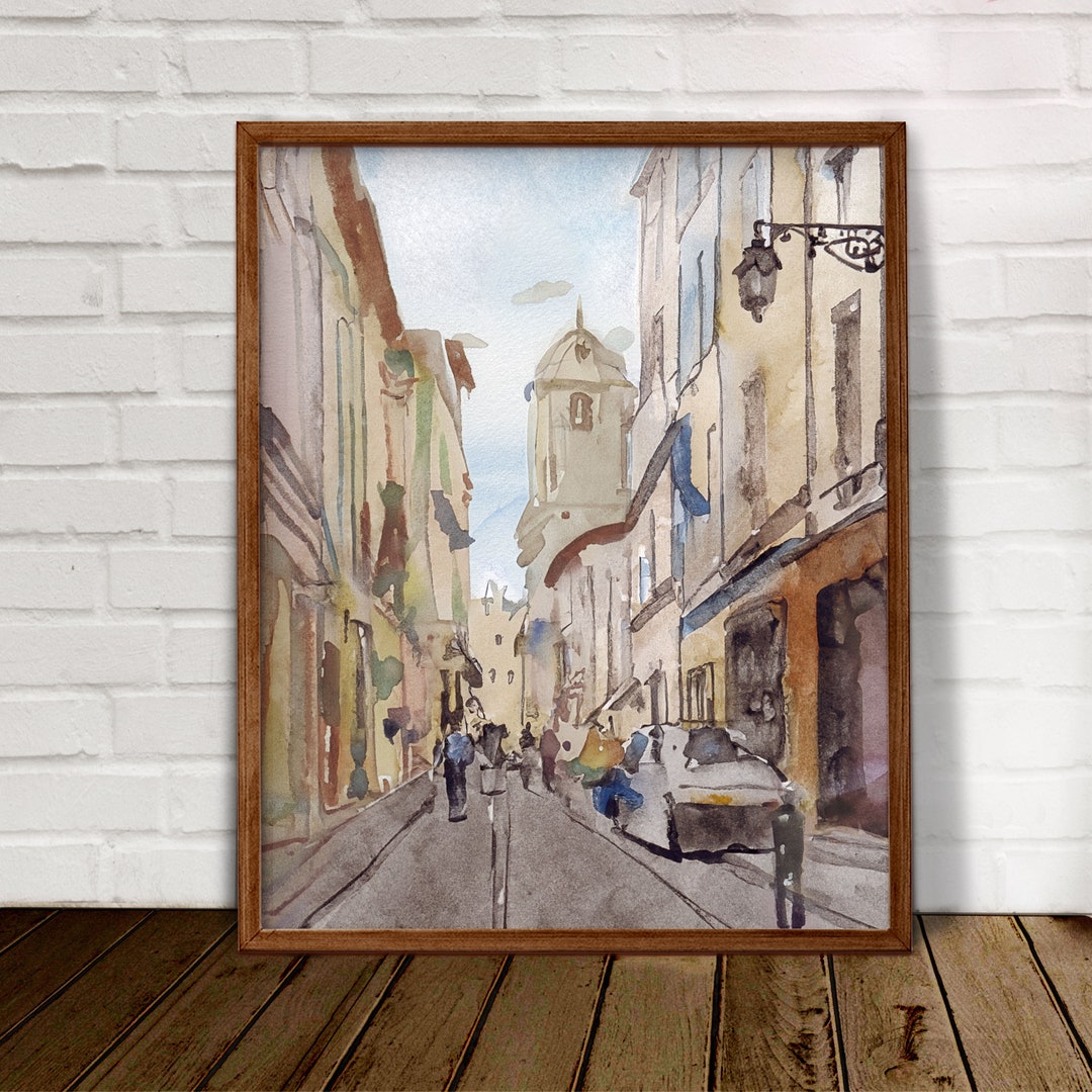 Vintage Cityscape Watercolor Painting, Cityscape Prints, Street Prints ...