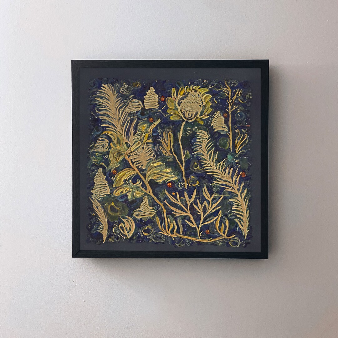 Dark Botanical Print: Abstract Wildflower Textile Art (digital Download ...