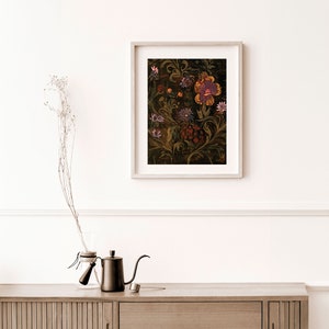 Dark Red Floral Wall Art, Flower Pattern Painting, Digital Prints, Moody Wall Art, Dark Academia ...
