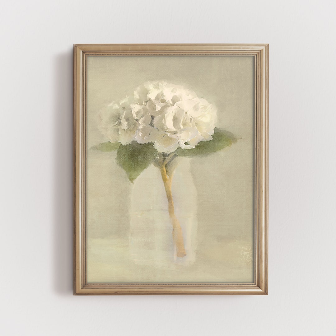 Hydrangea Print, White Floral Print, Muted Painting, Neutral Botanical ...