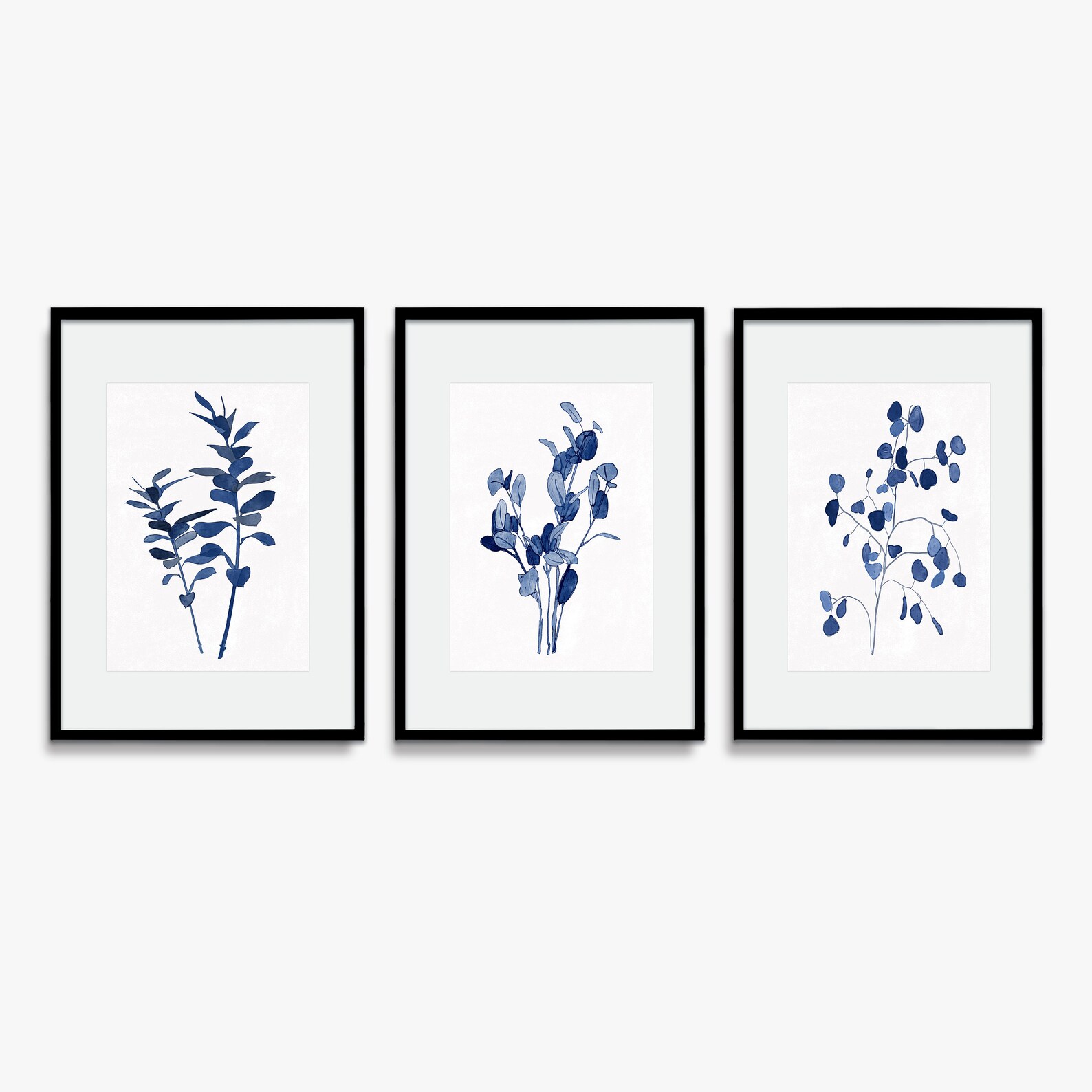 Botanical Print Set Indigo Botanical Set of Three Prints - Etsy
