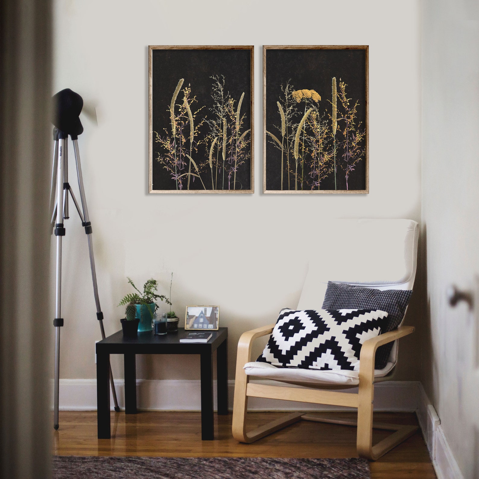 Botanical Print Black Dark Botanical Print 2 Piece Wall Art - Etsy