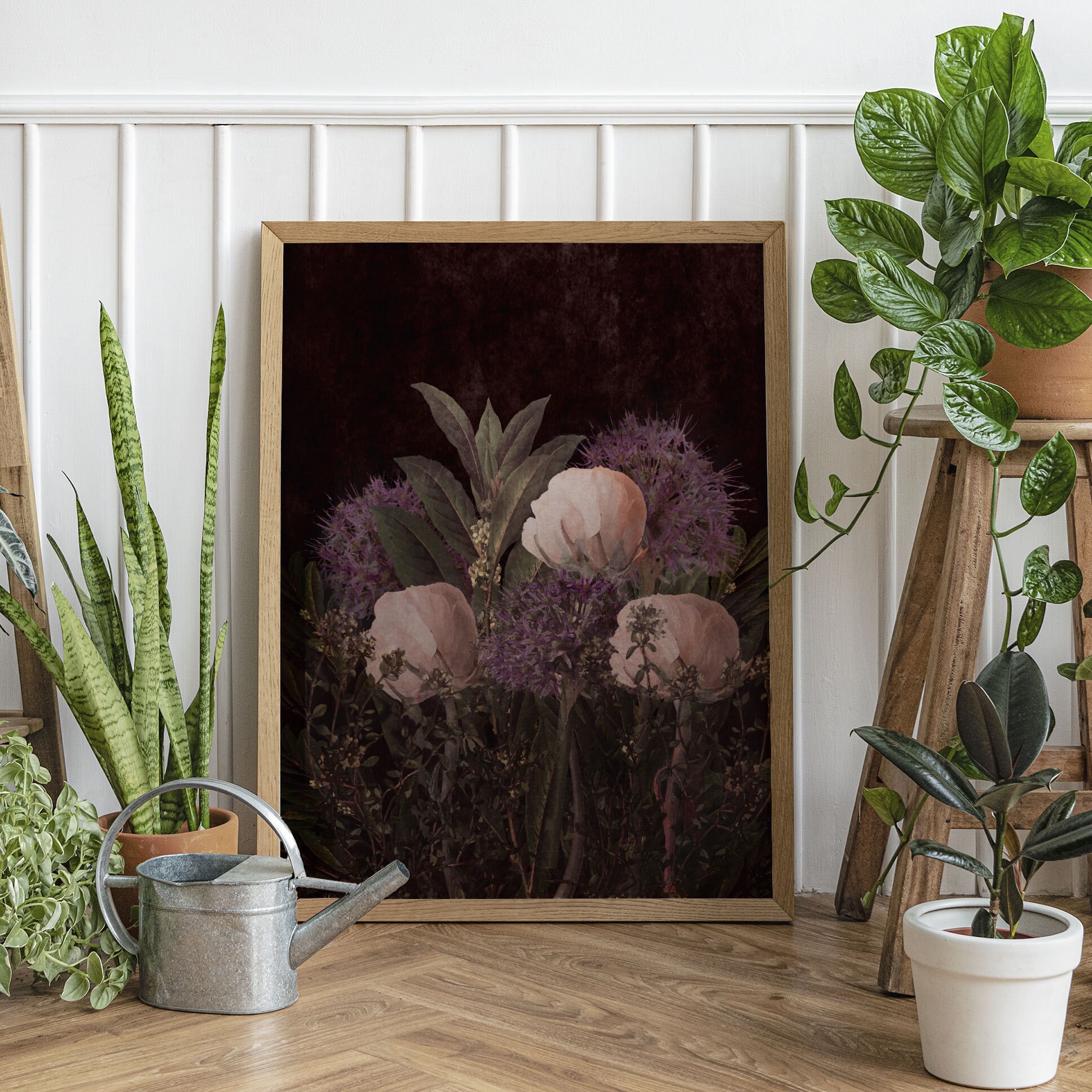 Black Flower Print Floral Printable Roses Wall Art Dark - Etsy