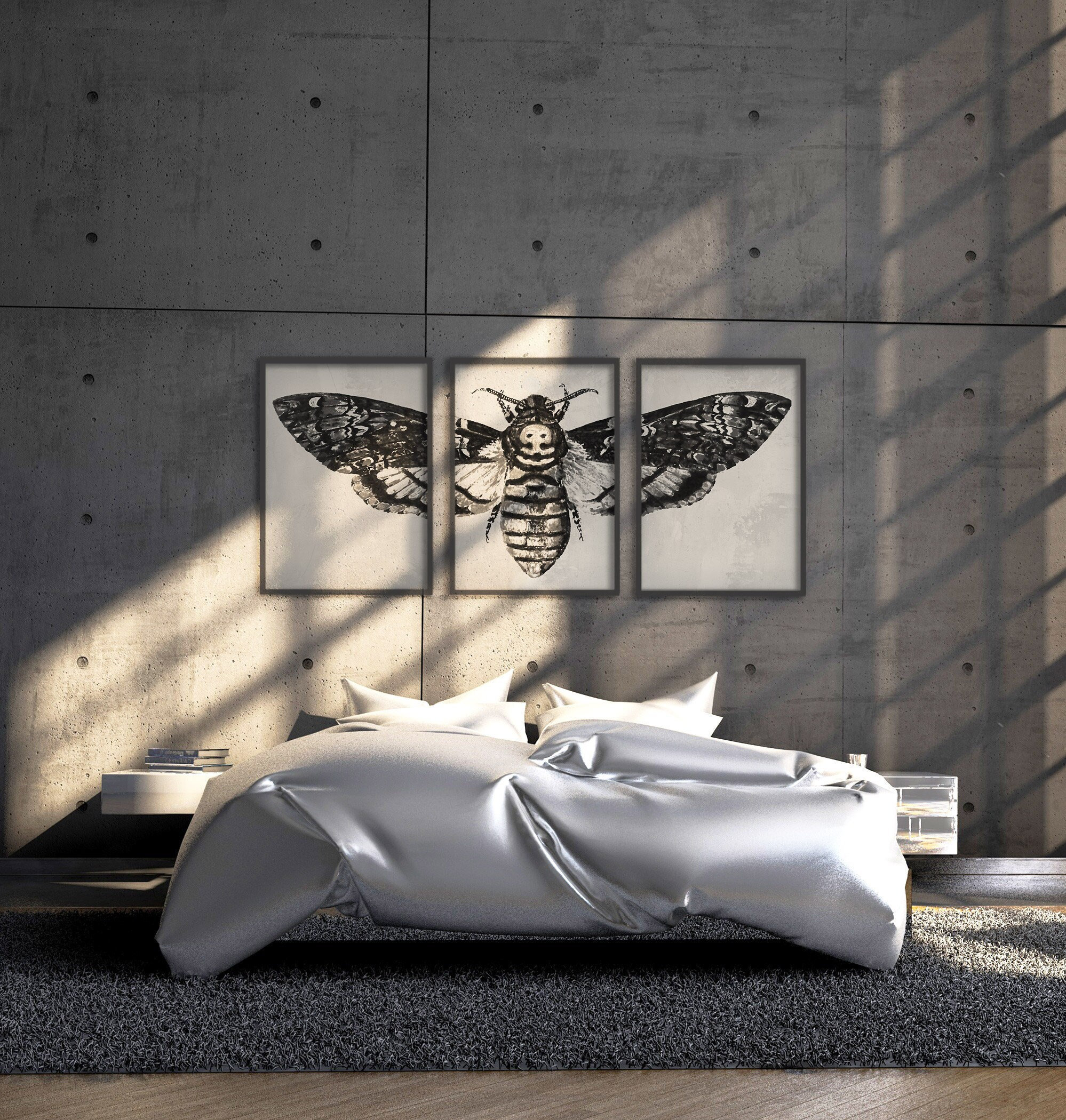 Death Moth Wall Art Set of 3 Prints Black Butterfly Art - Etsy