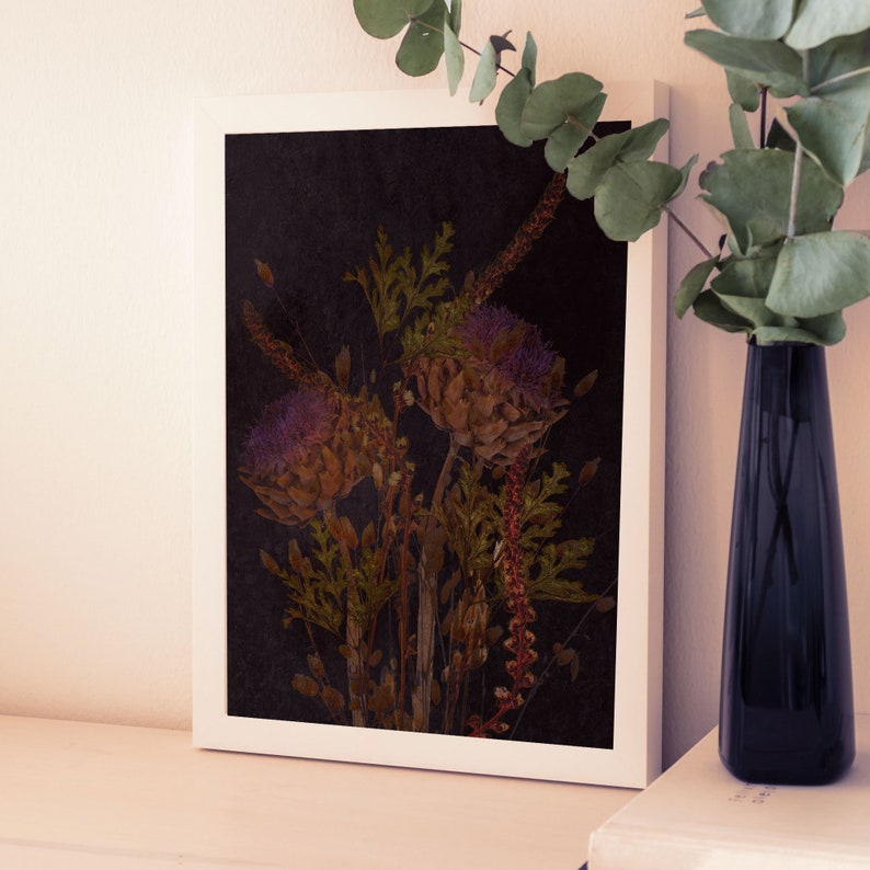 Dark Botanical Print Black Flower Print Dark Floral Wall - Etsy