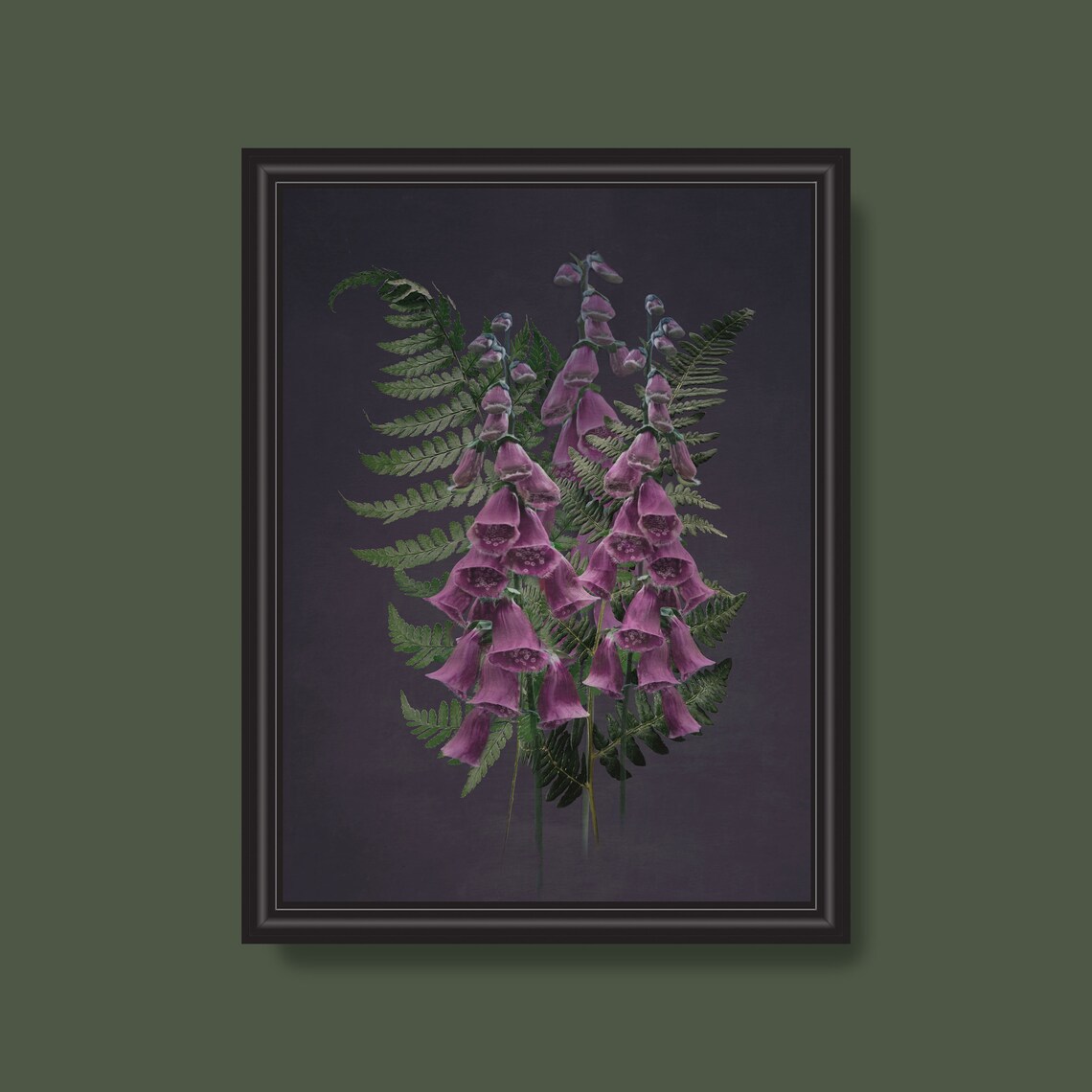 Black background botanical print dark botanical prints black | Etsy