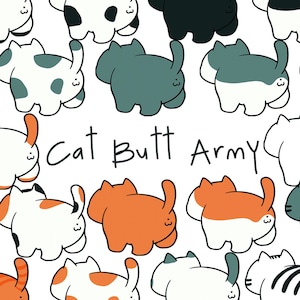 Cute Hand Drawn Cat Show off Butt in Various Colors and Patterns Doodle ...