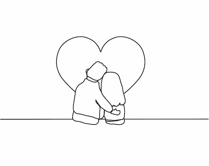 Line Drawing Lover | Valentine's Day | Couple Line Drawing | Png Svg ...