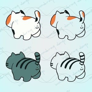 Cute Hand Drawn Cat Show off Butt in Various Colors and Patterns Doodle ...