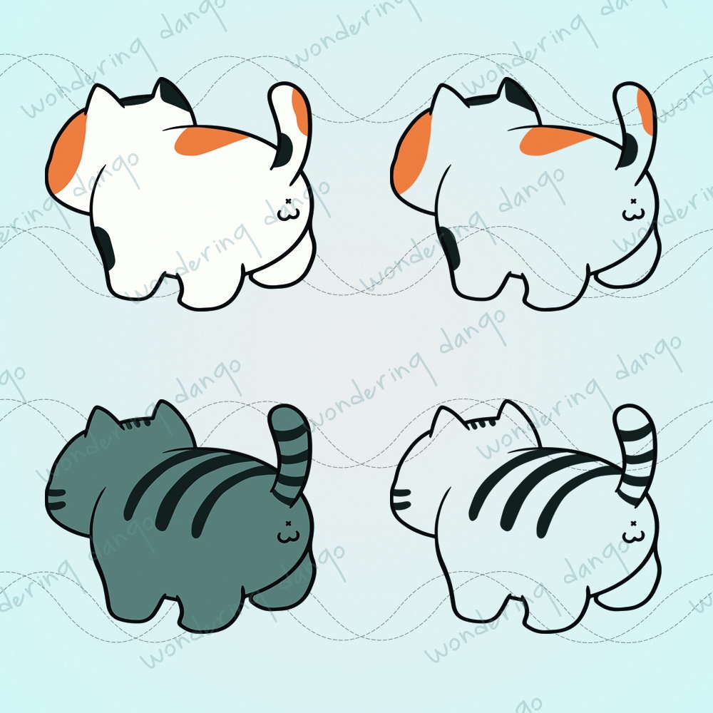 Cute Hand Drawn Cat Show off Butt in Various Colors and Patterns Doodle ...