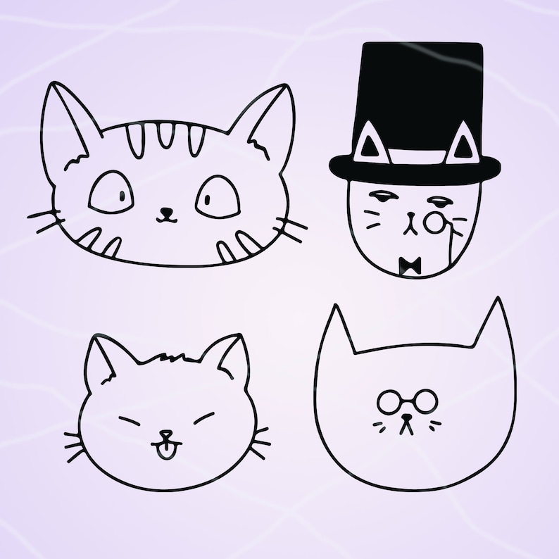 Cute Hand Drawn Cat Face Doodle Digital Download Svg Png Eps Pdf - Etsy