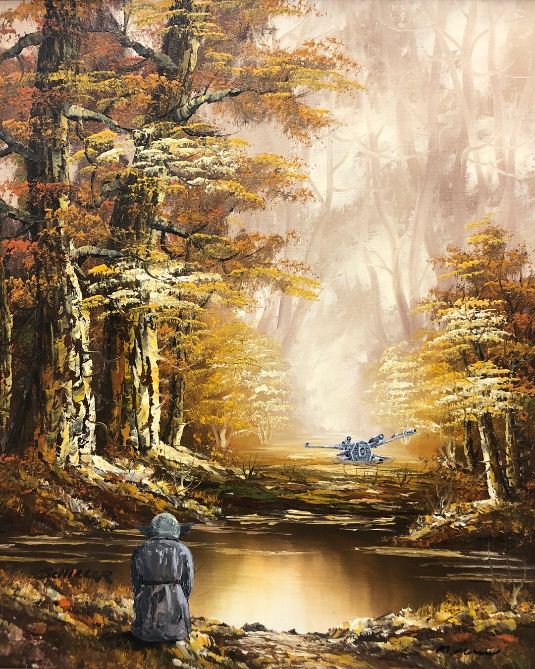 Yoda Crashed X-wing Degobah Fine Art Print of Hand Painted Star Wars ...