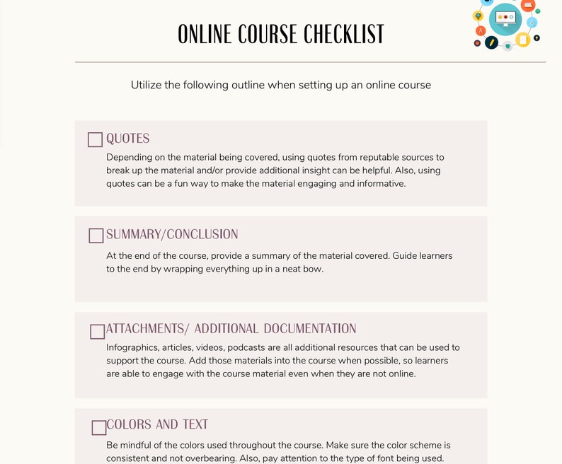 Online Course Checklist - Etsy