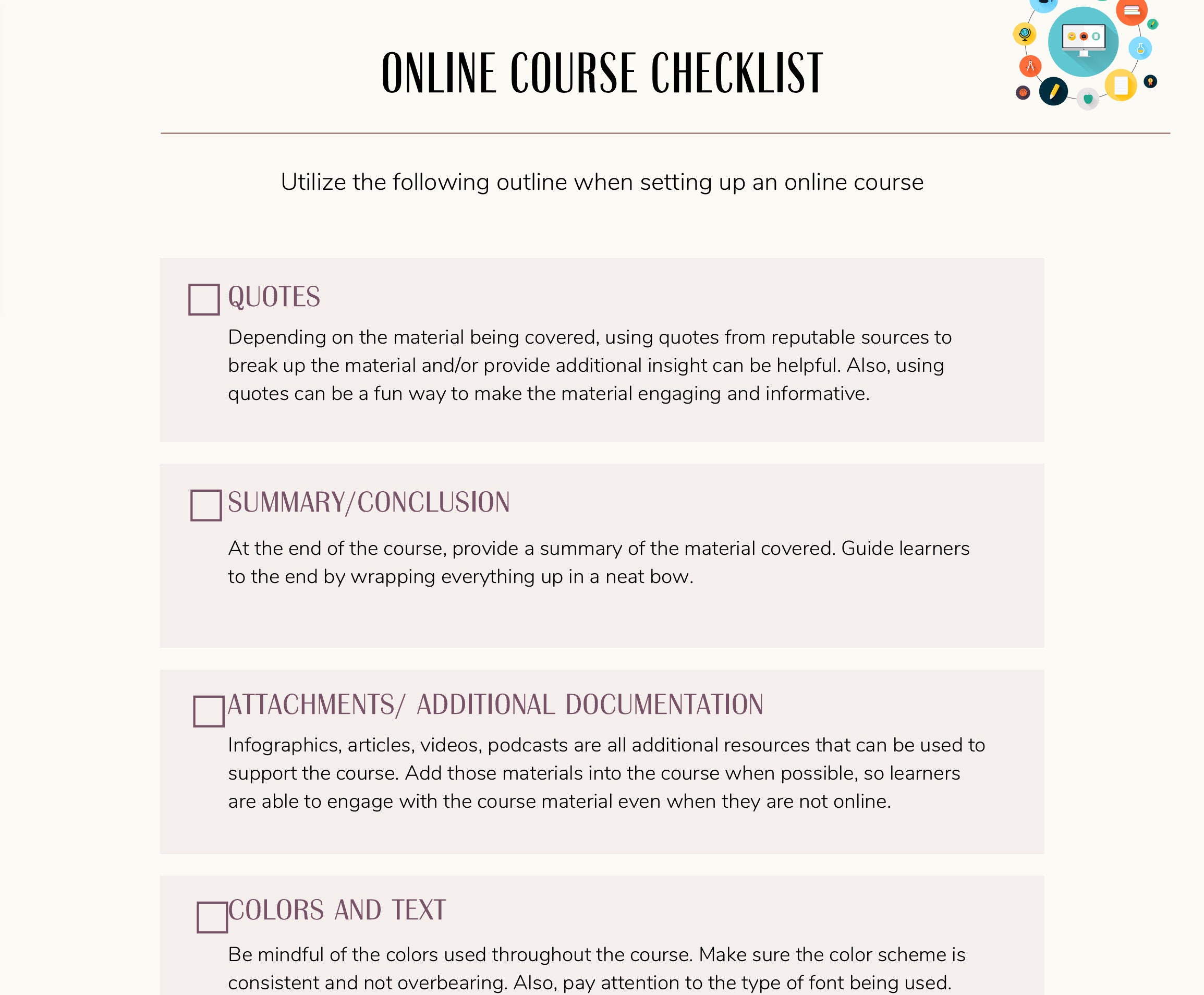 Online Course Checklist - Etsy