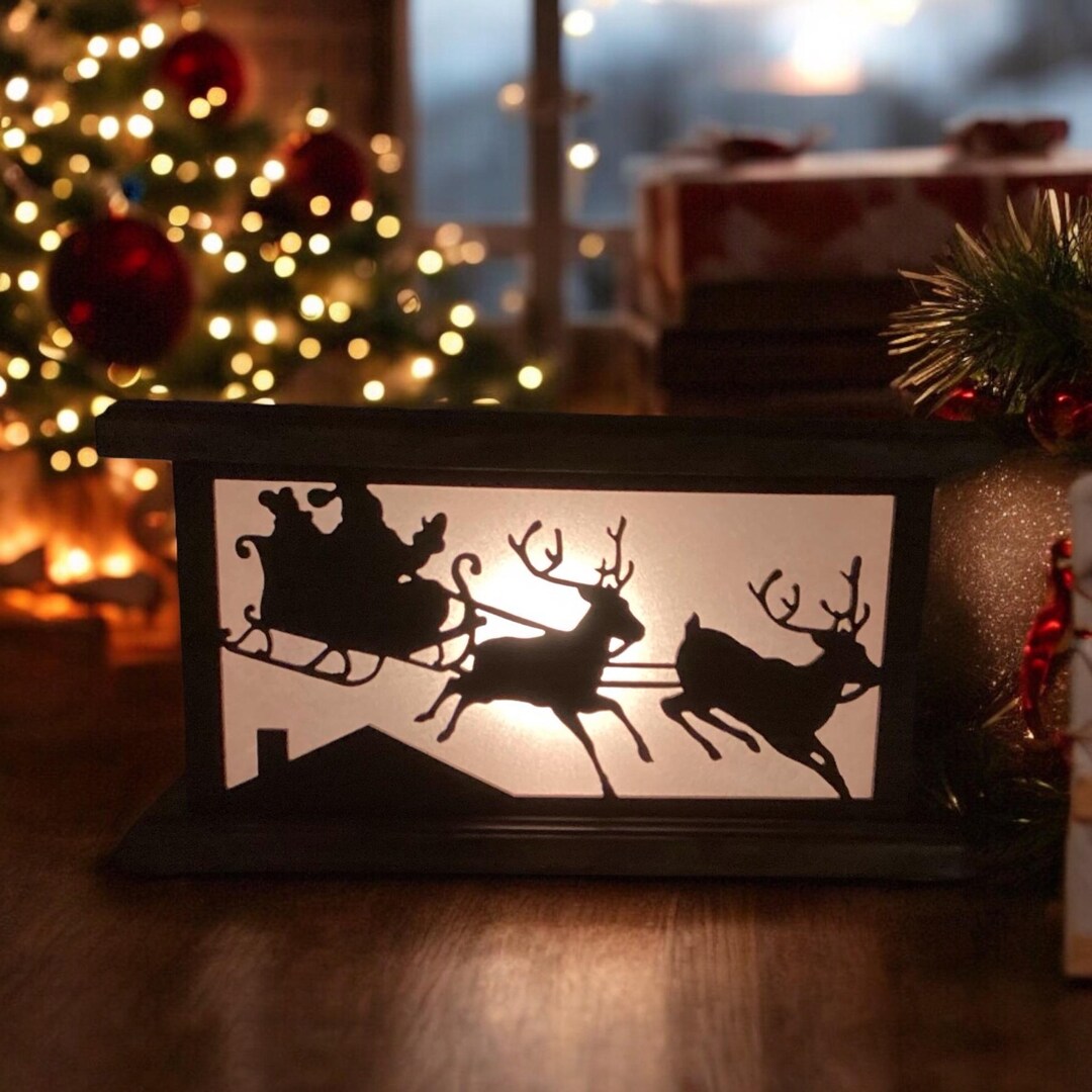 Santa and Reindeer Wood Accent Table Lamp, Unique Holiday Decor ...