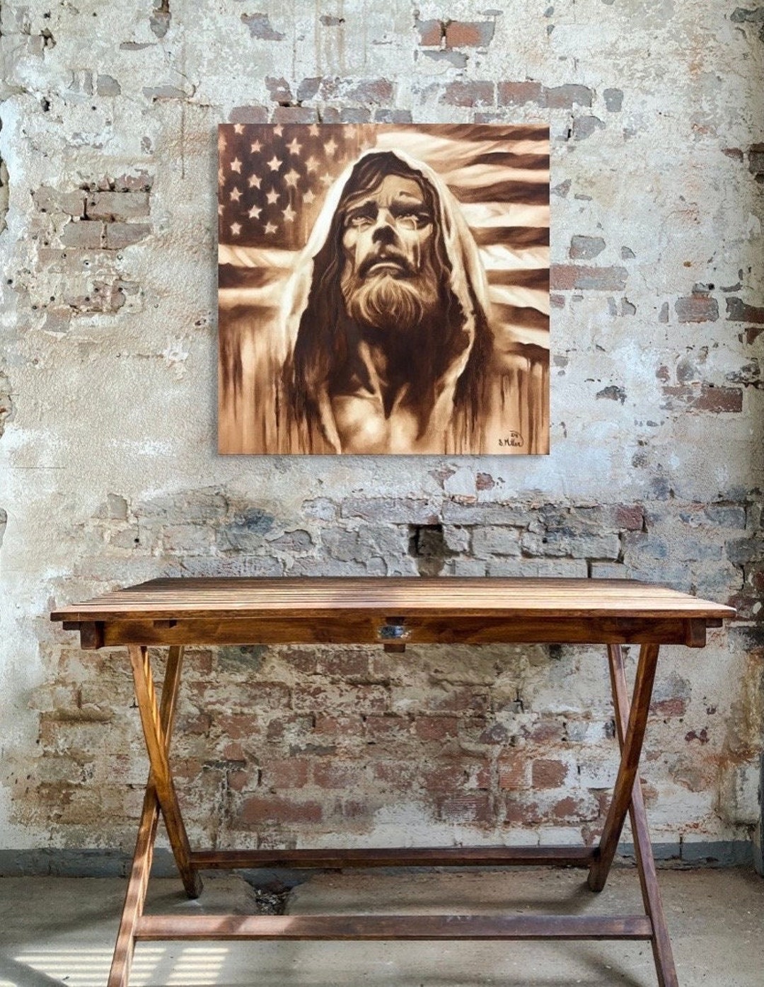 Jesus and American Flag Original Oil Painting, Christian Artwork ...