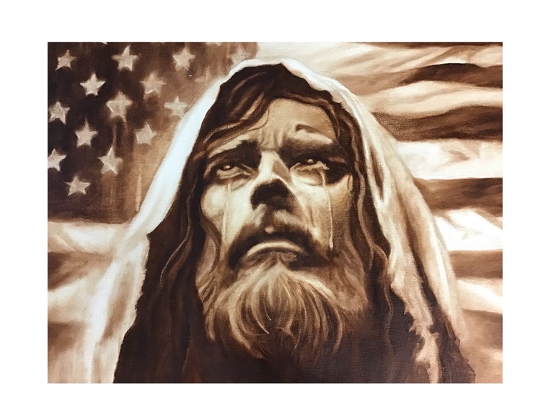 Jesus and American Flag Gallery Wrap Canvas Print, Christian Artwork ...