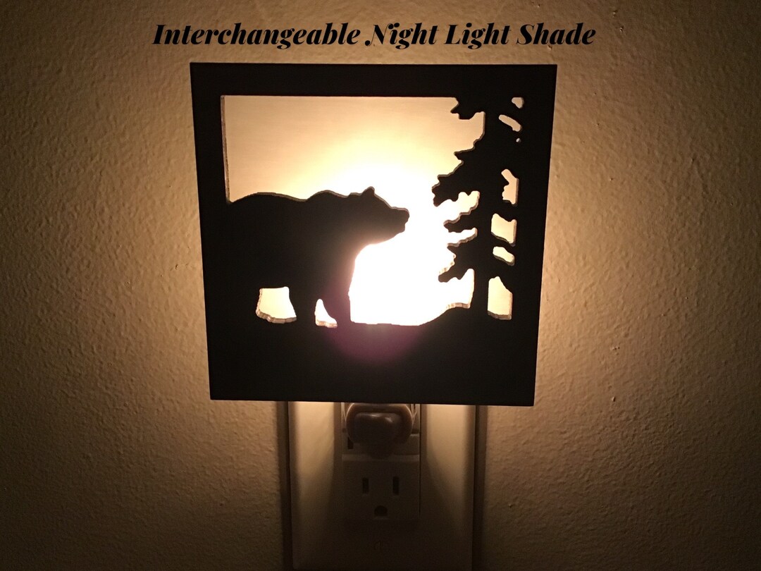 Night Light With Interchangeable Mama Bear Shade, Wildlife Decor ...
