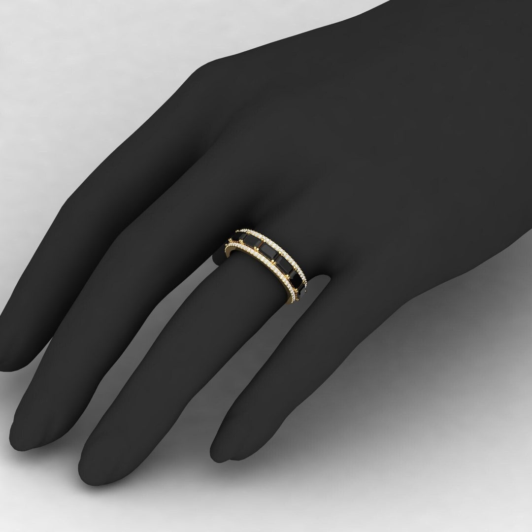 Dainty Black Diamond Eternity Band, Gold Ring, Modern Black Diamond ...