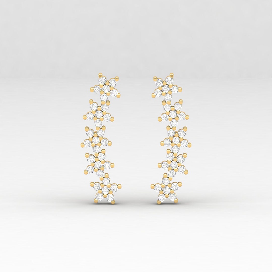 Diamond Ear Climber, Diamond Ear Crawler, Flower Diamond Earrings ...