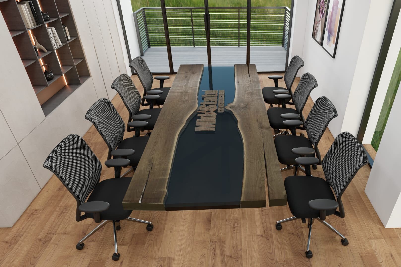 Branded Conference Table, Live Edge, Epoxy Resin, Walnut, Maple, Large ...