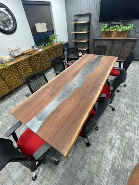 Custom Live Edge Epoxy Conference Table, Personalized Walnut Dining ...