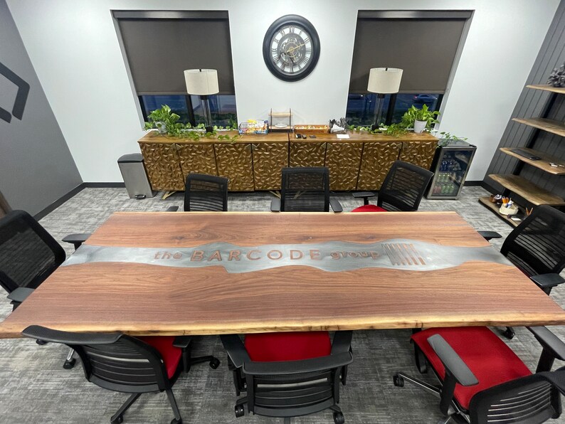 Custom Live Edge Epoxy Conference Table, Personalized Walnut Dining ...