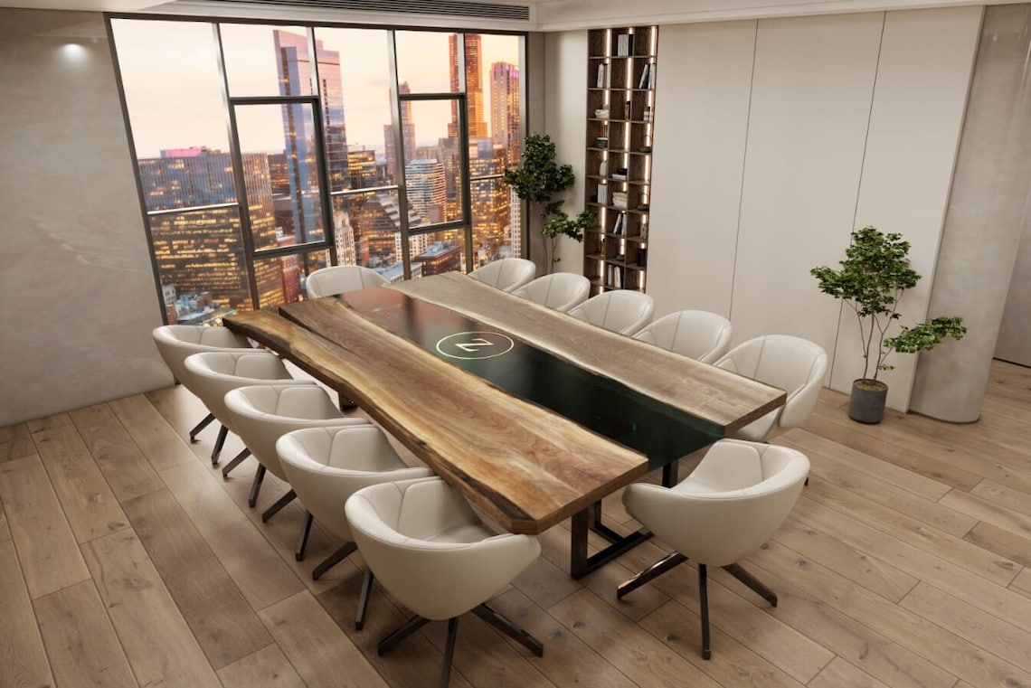 Custom Live Edge Epoxy Conference Table, Personalized Walnut Dining ...