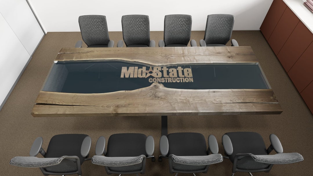 Branded Conference Table, Live Edge, Epoxy Resin, Walnut, Maple, Large ...