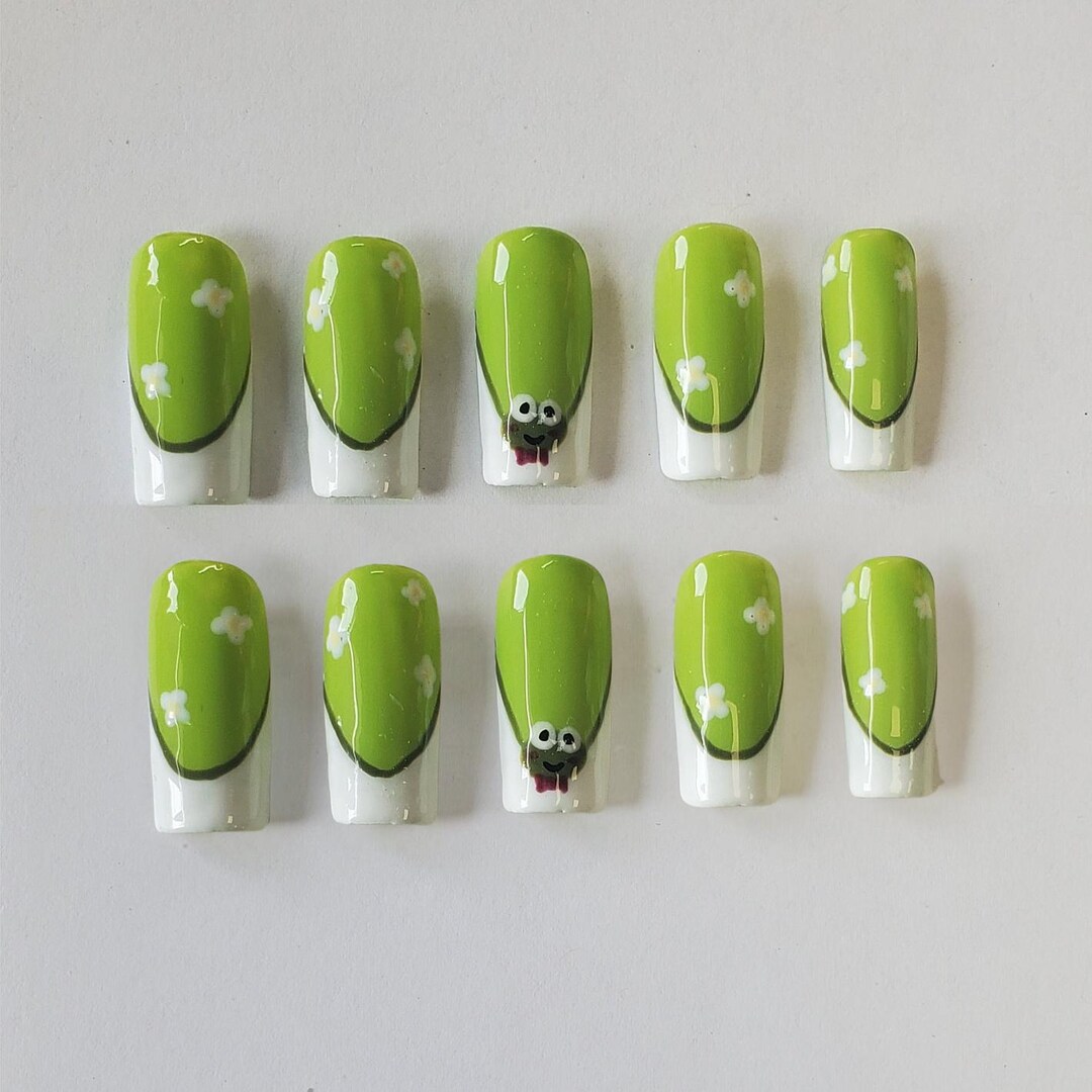 Keroppi Kawaii Sanrio/ Hand Painted Reusable Press on Gel Polish Nails ...