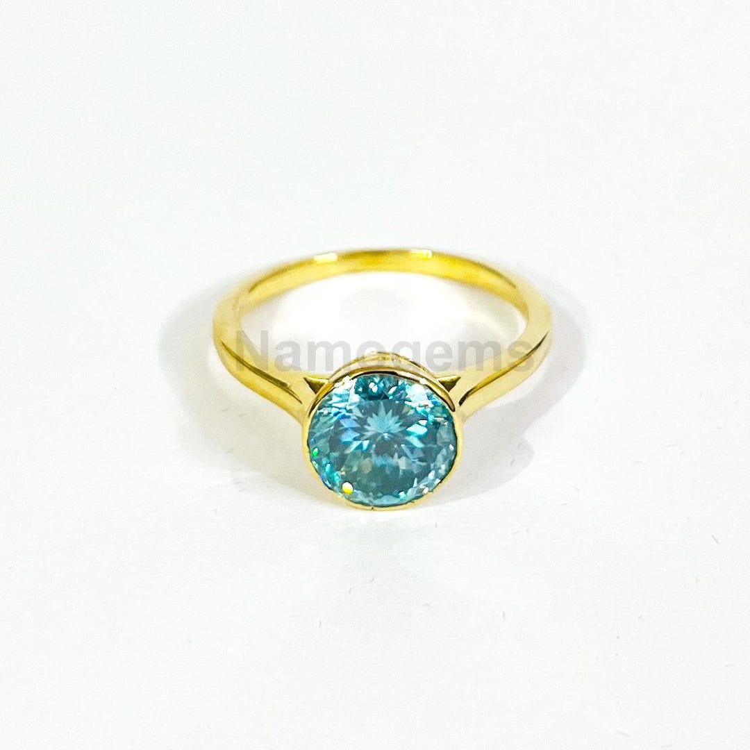Lab Created Blue Diamond Ring 3.50 Ct Yellow Gold Plated Sterling ...