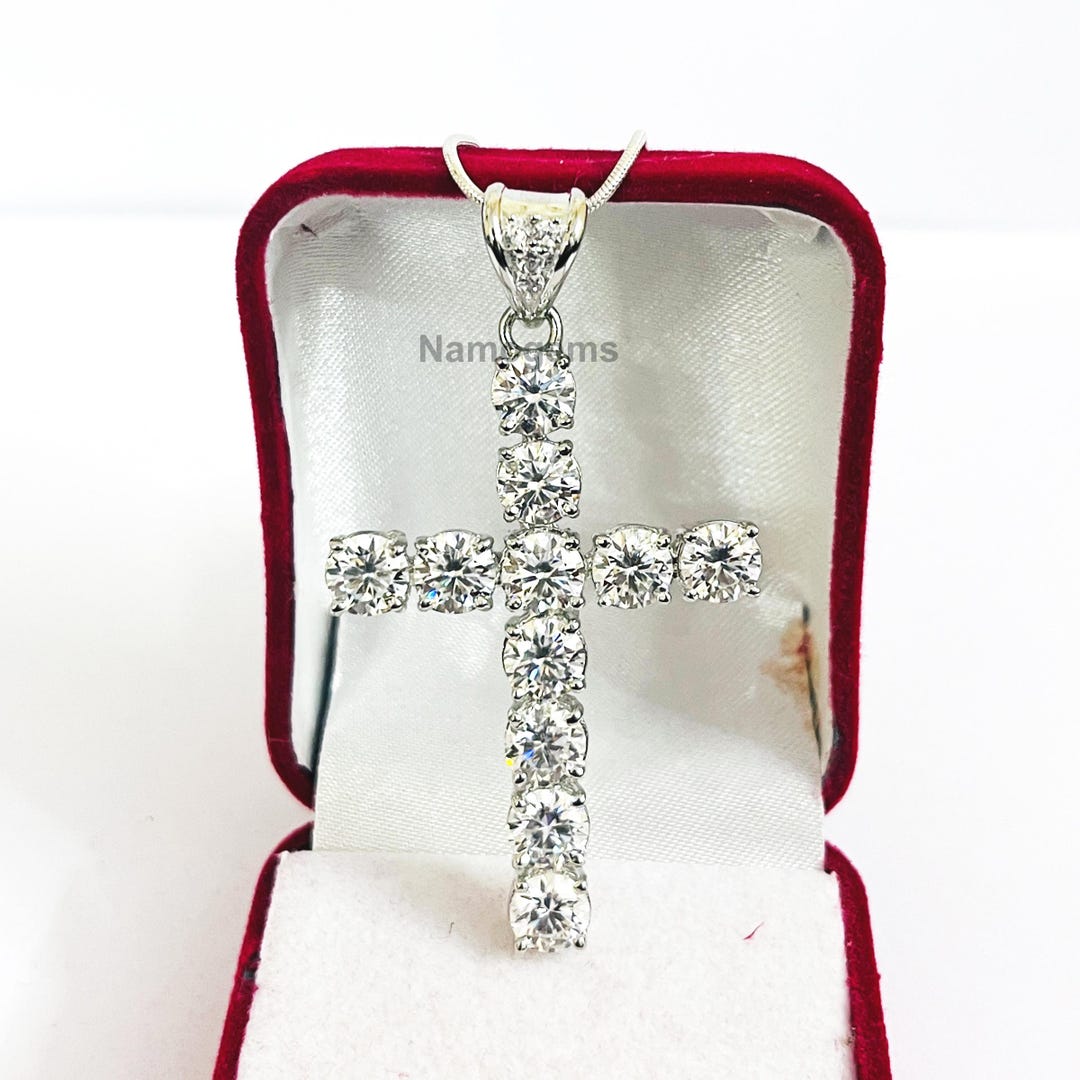 11 Carat Lab Created Diamond Cross Pendant 925 Sterling Silver Chain - Etsy