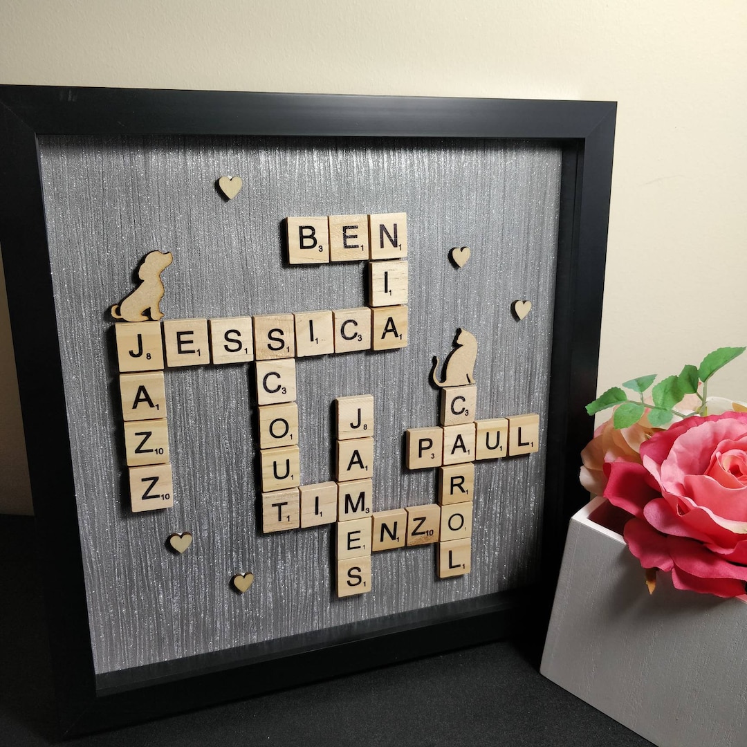 Larger Frame Family Scrabble Letter up to 10 - 20+ Names - Personalised ...