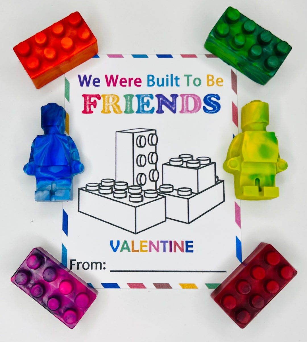 Valentine We Were Built to Be Friends - Block Shaped Crayons With Card ...