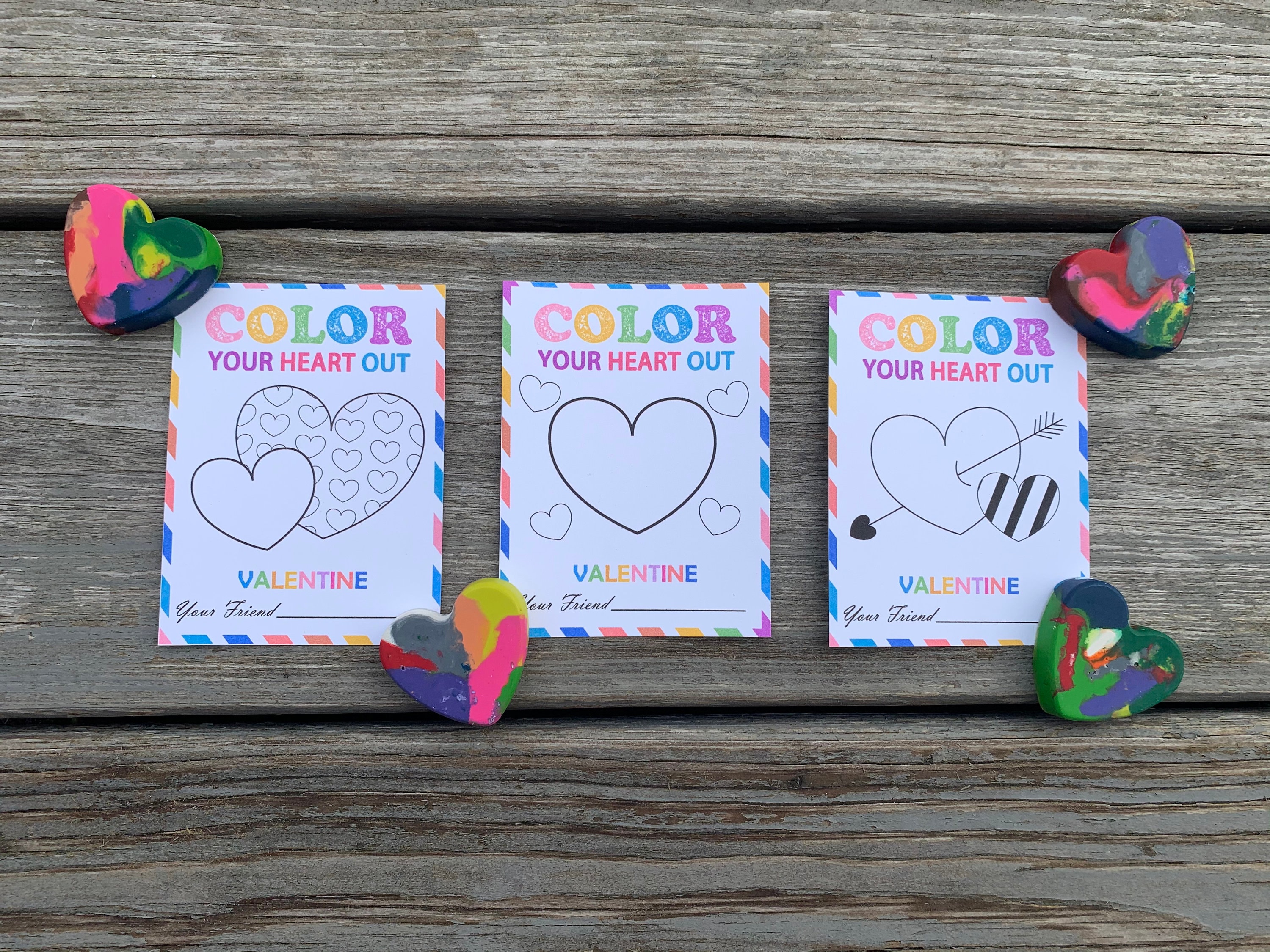 Color Your Heart Out Valentine Heart Shaped Crayon With Card | Etsy