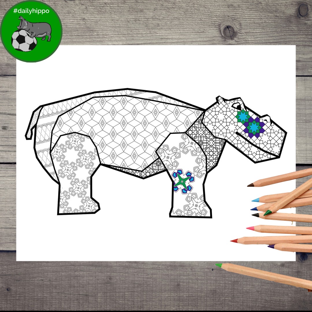 Hippo Coloring Page - PDF for Download - Etsy