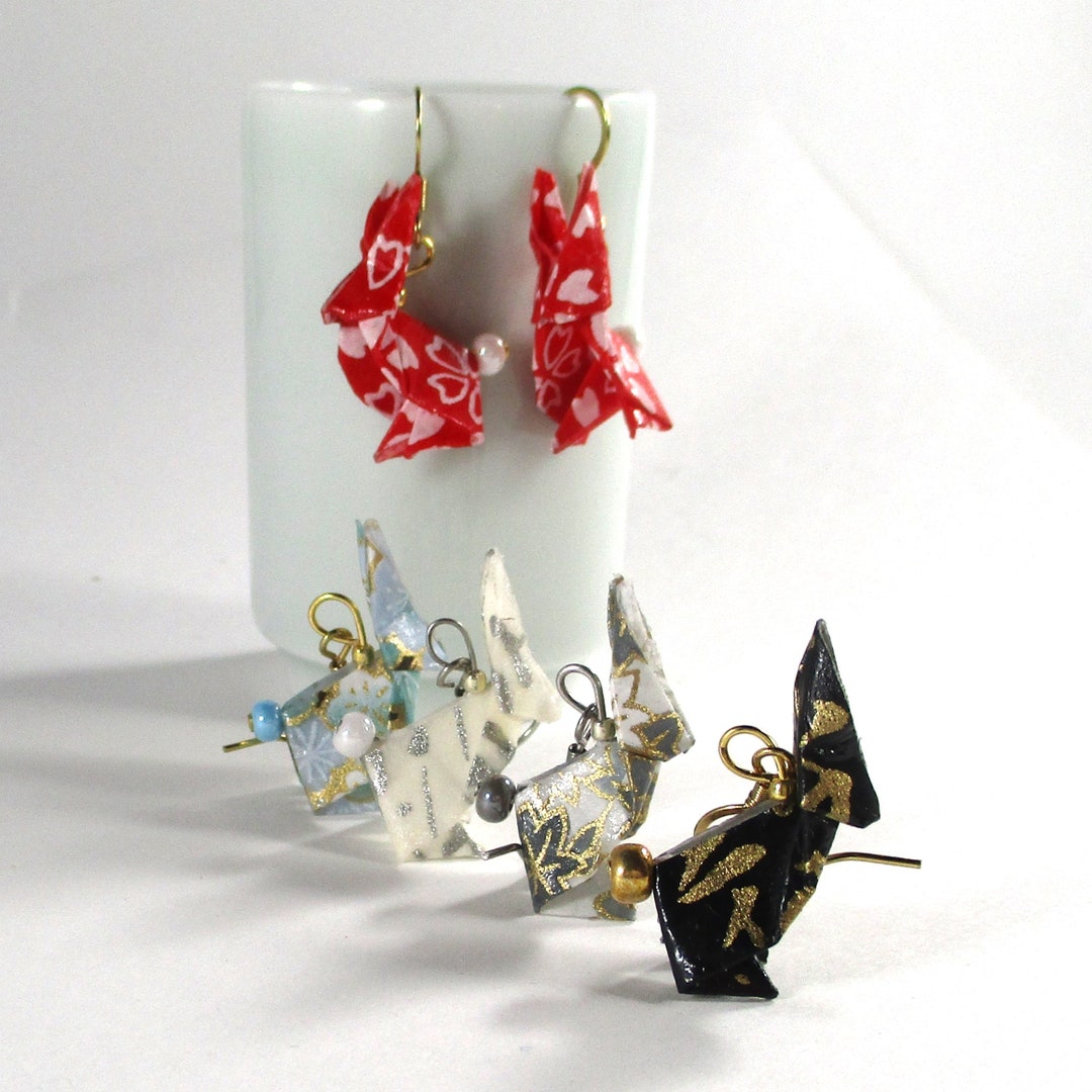 Origami Bunny Rabbit Earrings, Japanese Washi Paper Dangles, Quirky ...