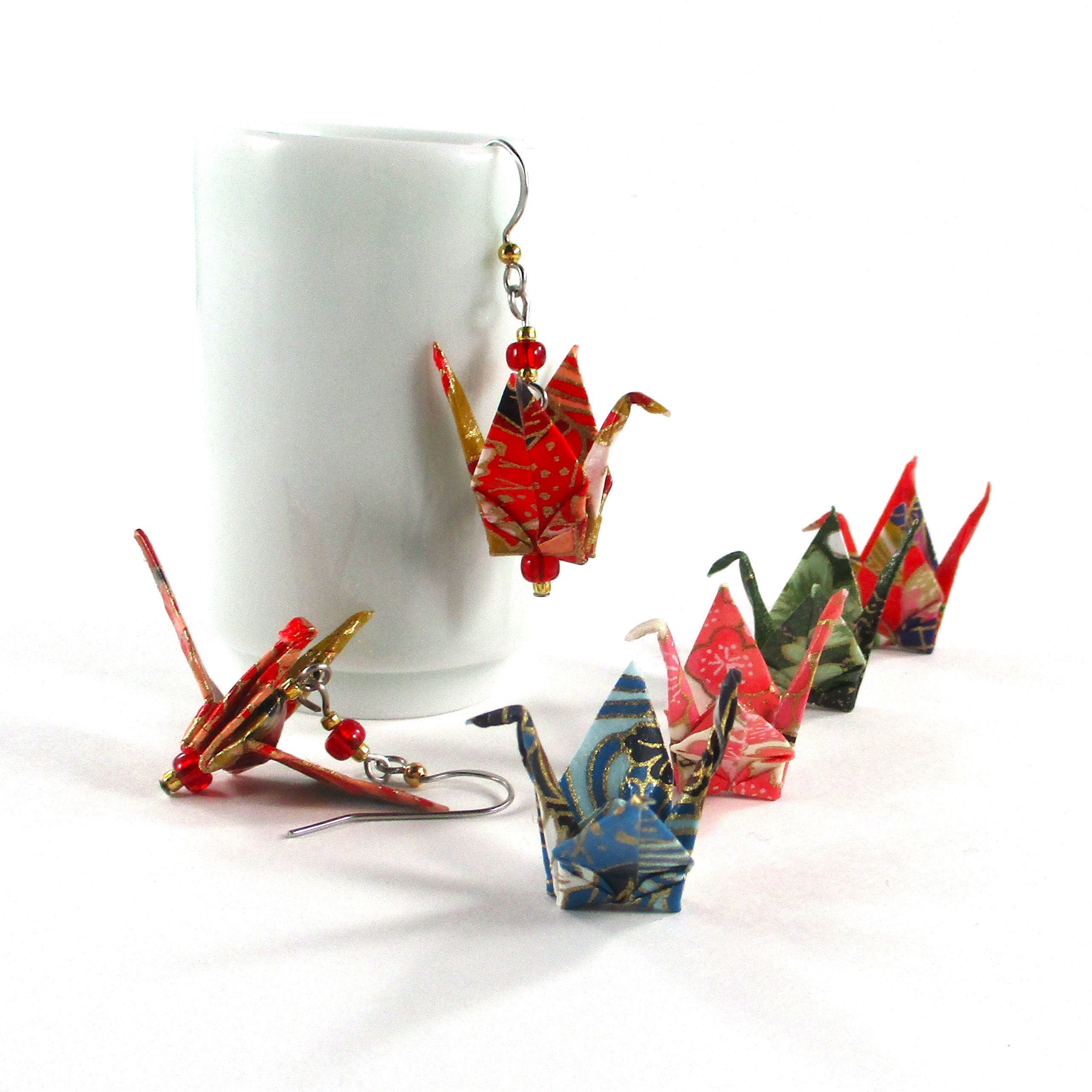Origami Paper Crane Earrings, on Steel Wires, UV Sealed, Traditional ...
