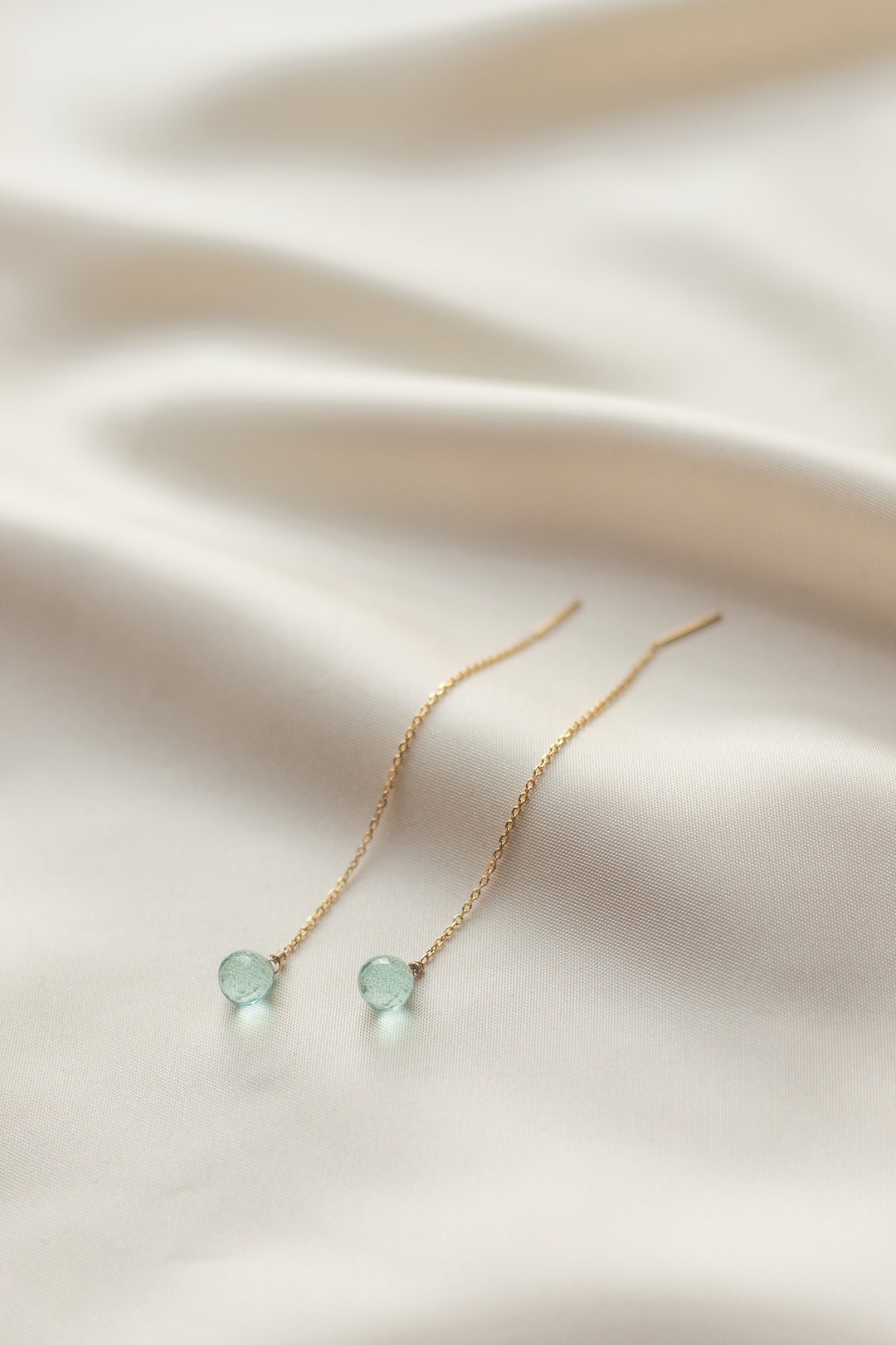 AQUA | Silver Threader With Green Amethyst | Threader Earrings | Pull Through Earrings ...