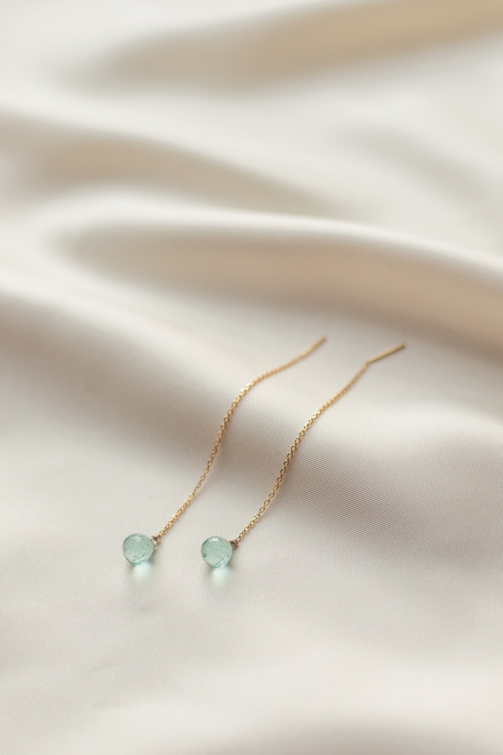 AQUA Silver Threader With Green Amethyst Threader Earrings Pull-through ...