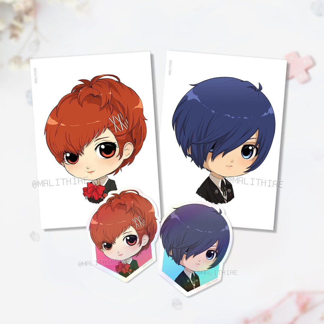 Chibi Portrait + Holo Sticker / Persona 3 / MC & FEMC / Collectible ...