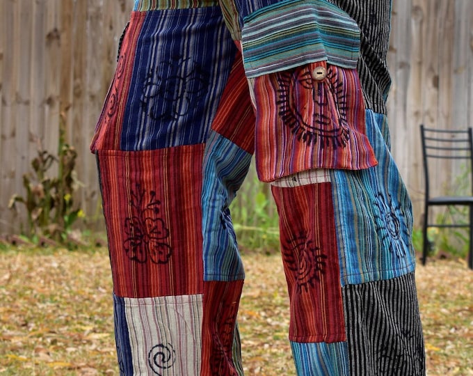 Boho Patchwork Pants – Handmade Unisex Cotton Lounge Pants | Festival ...
