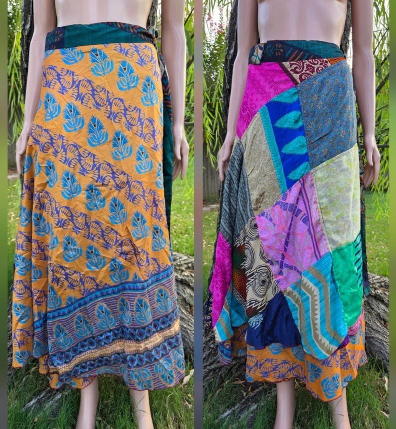 Reversible Silk Sari Wrap Skirt: Handmade Patchwork Bohemian Festival ...