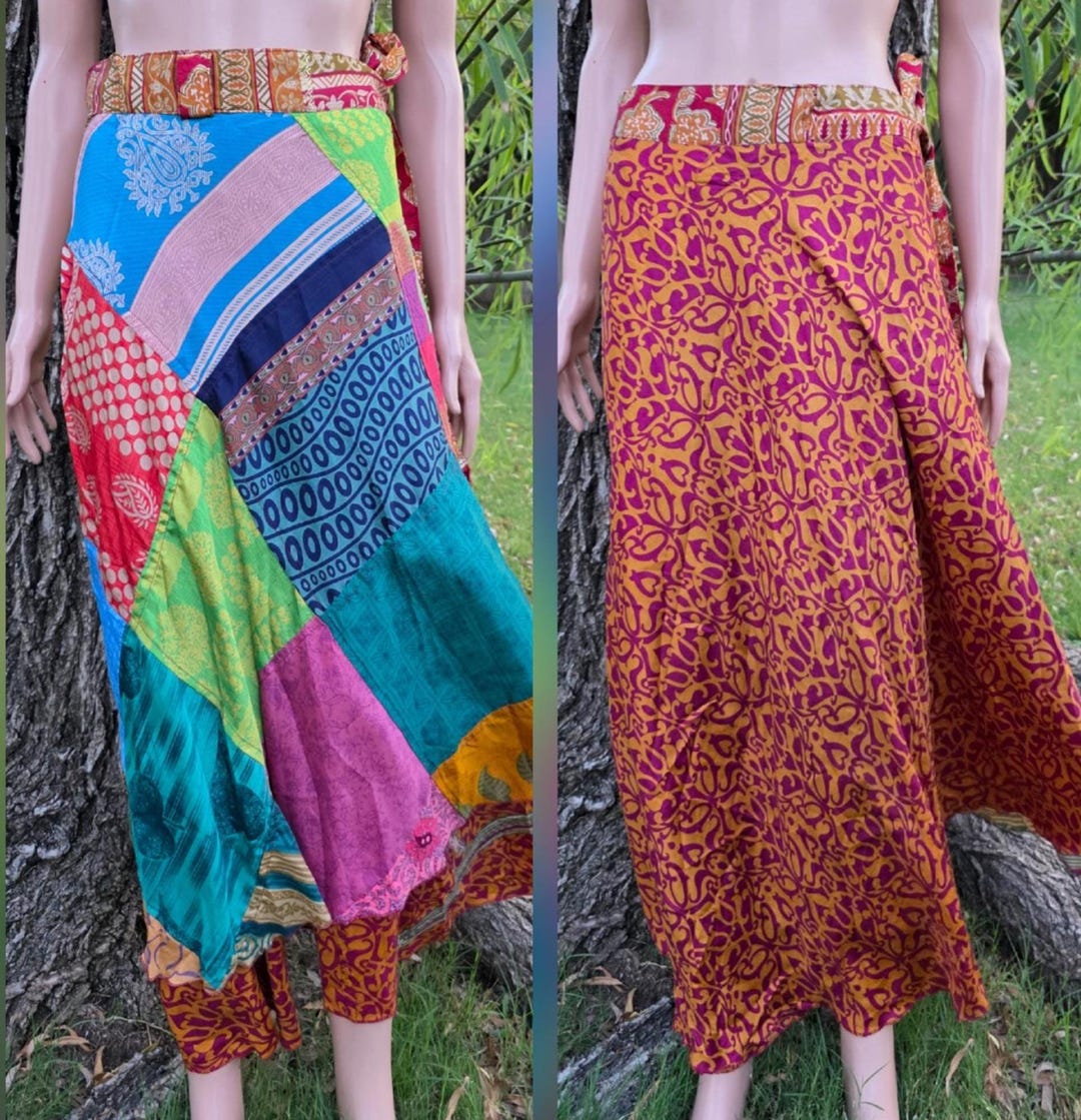 Reversible Silk Sari Wrap Skirt: Handmade Patchwork Bohemian Festival ...