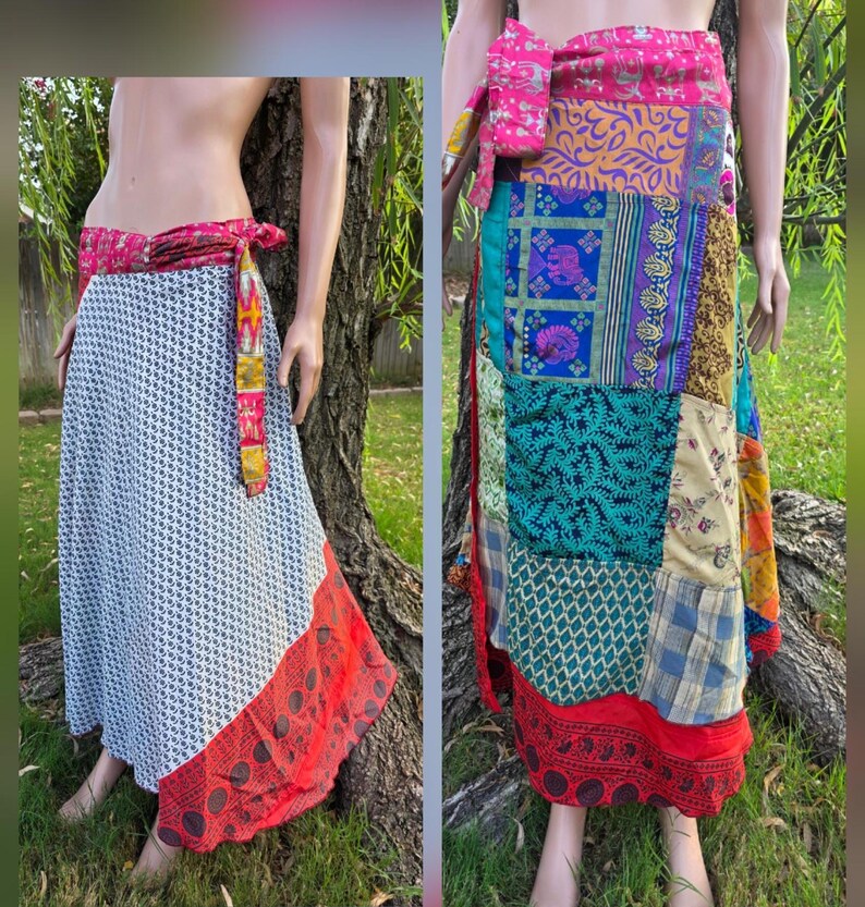 Reversible Silk Sari Wrap Skirt: Handmade Patchwork Bohemian Festival ...