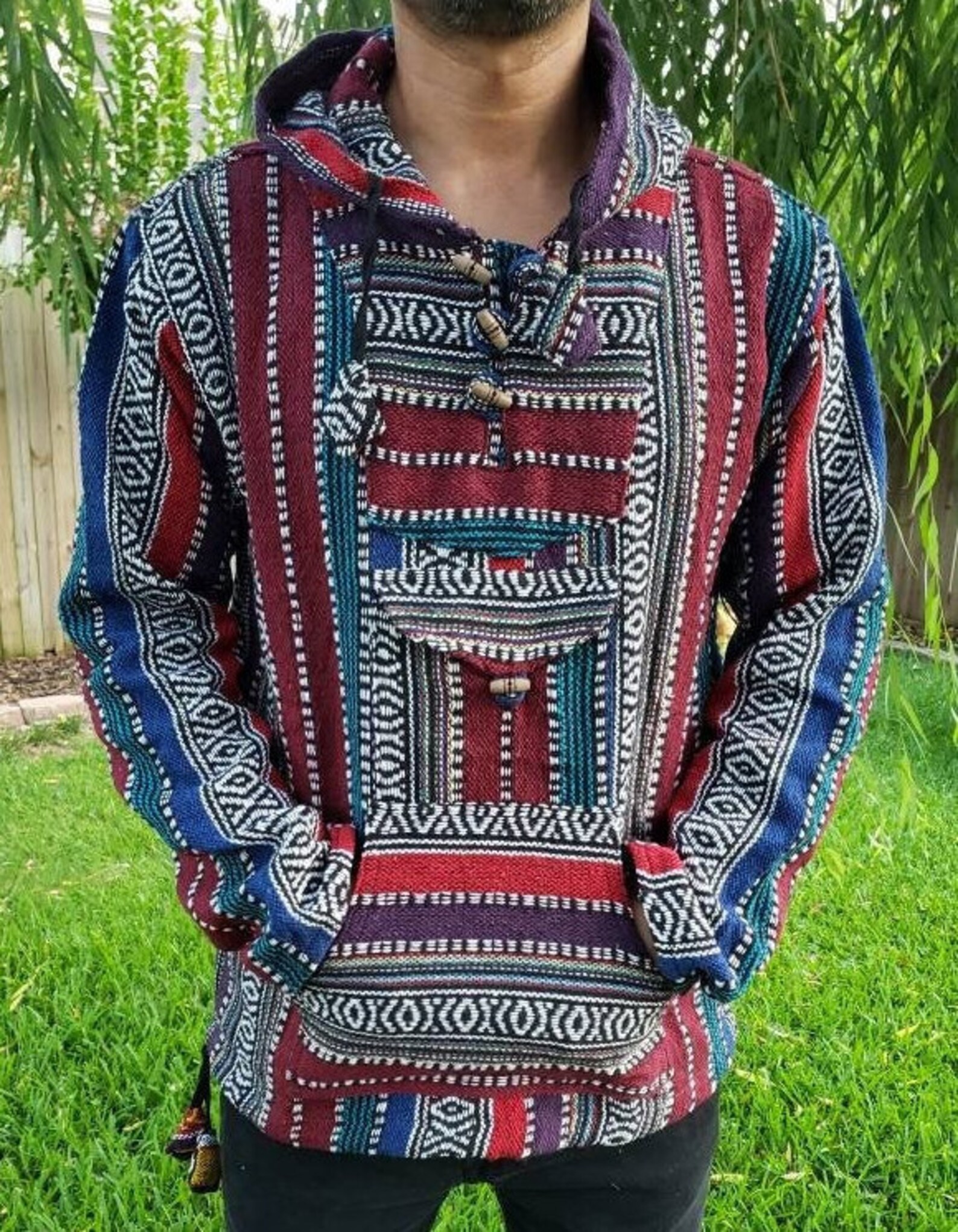 Namaste RedBlue Hippie Unisex Puncho Retro Multicolored Baja | Etsy