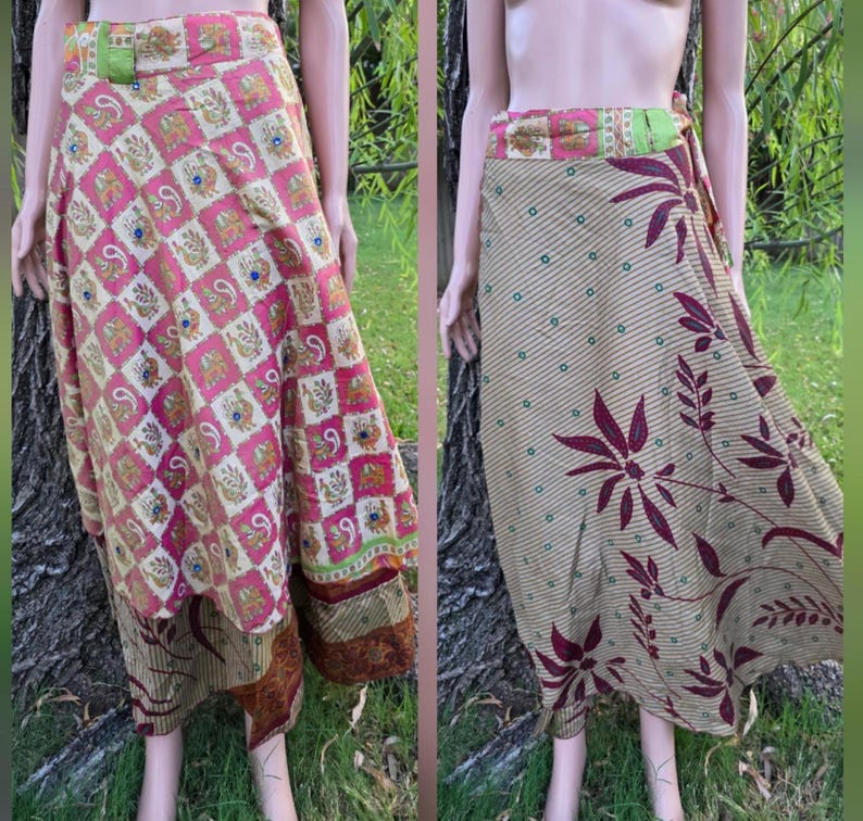 Reversible Silk Sari Wrap Skirt: Handmade Patchwork Bohemian Festival ...